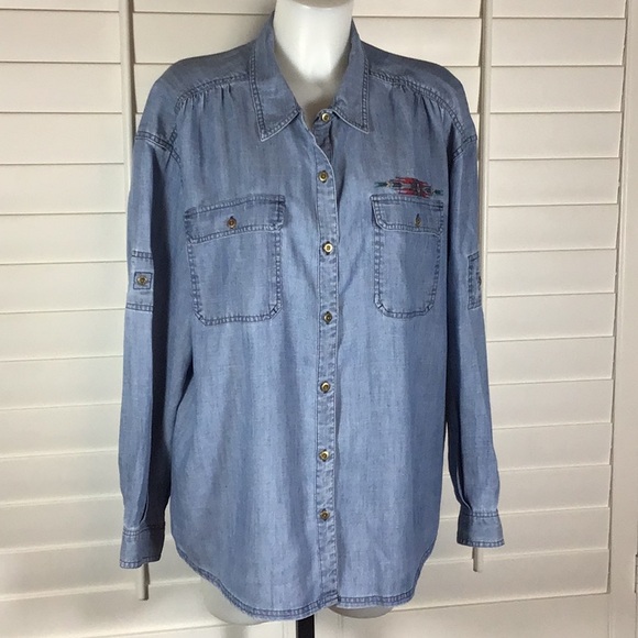 Sundance | Tops | Sundance Embroidered Chambray Shirt | Poshmark